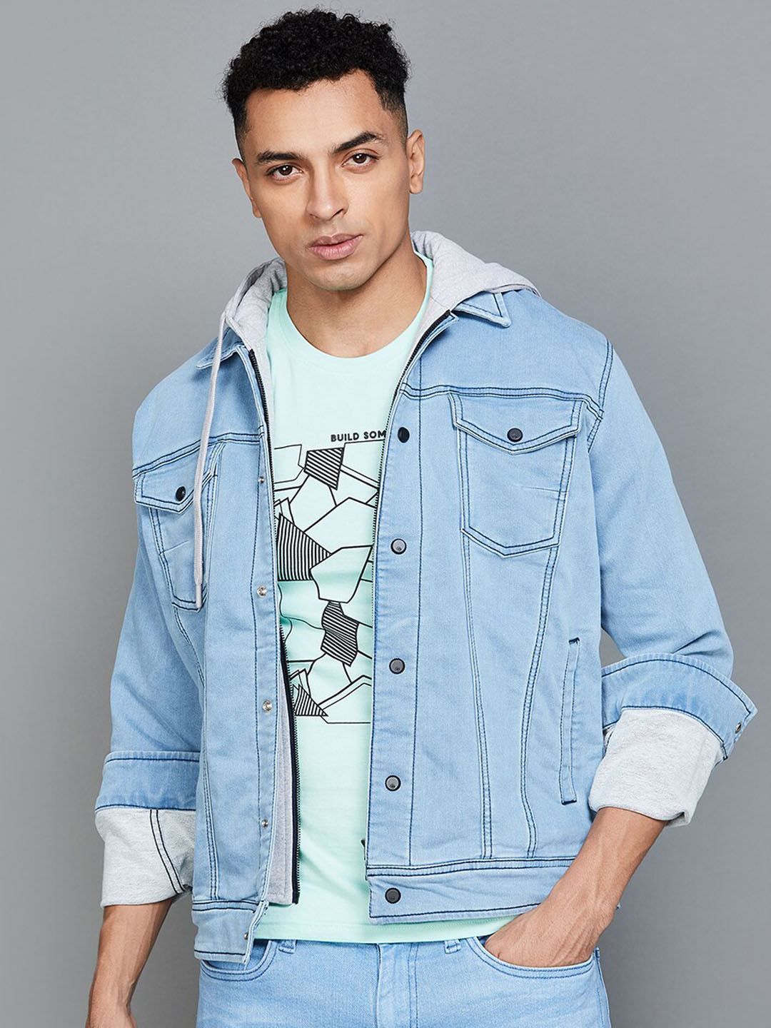 Buy Bossini Hooded Cotton Denim Jacket - Jackets for Men 24234340 | Myntra