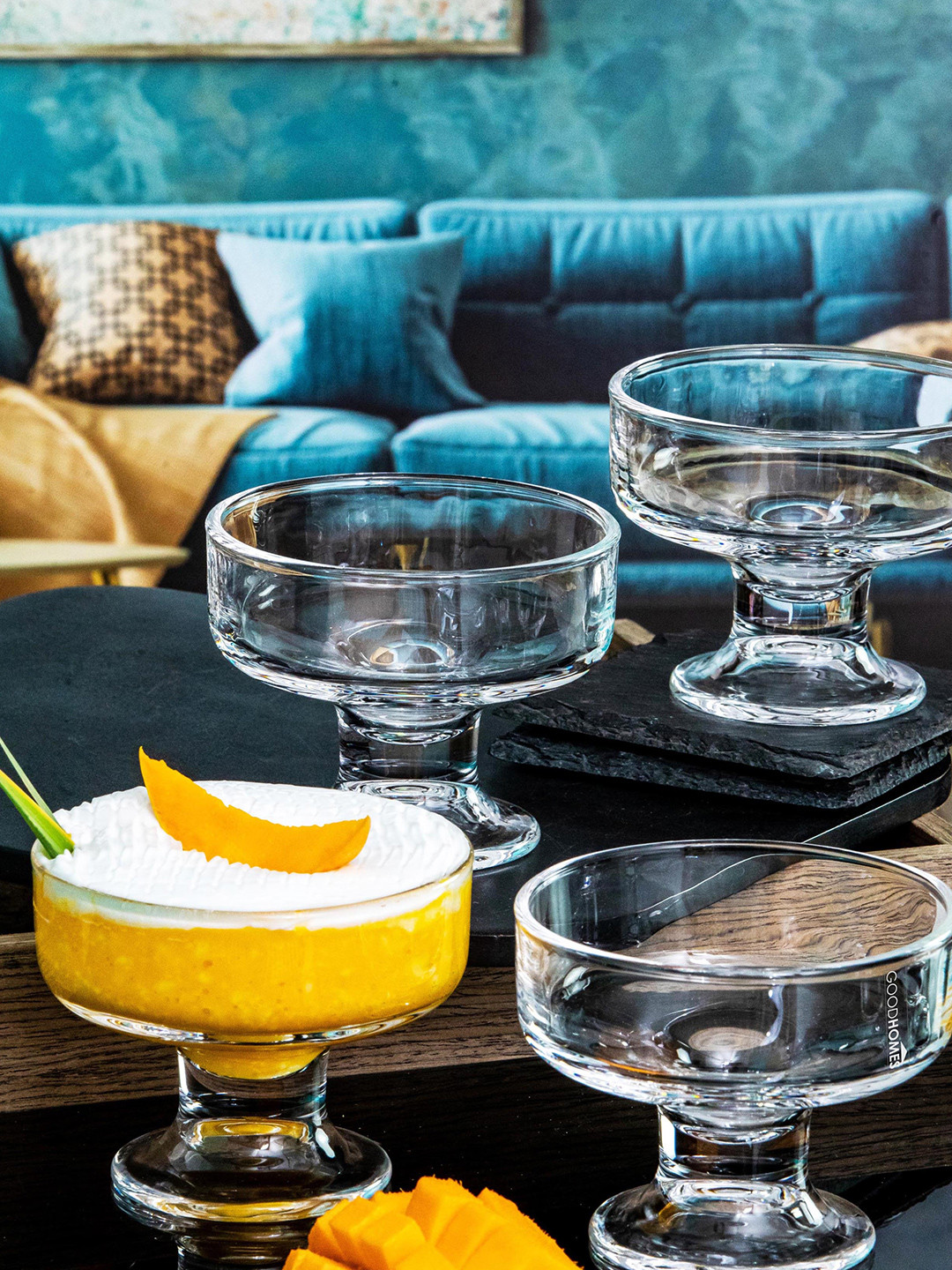 Buy GOODHOMES 6 Pieces Transparent Solid Glass Ice Cream Cup - Cups And ...