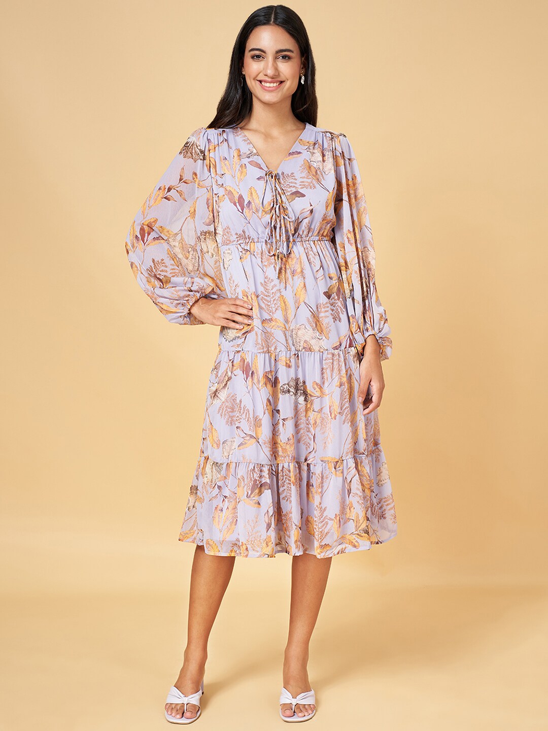 Buy Honey By Pantaloons Floral Printed Puff Sleeves Tiered Fit And Flare