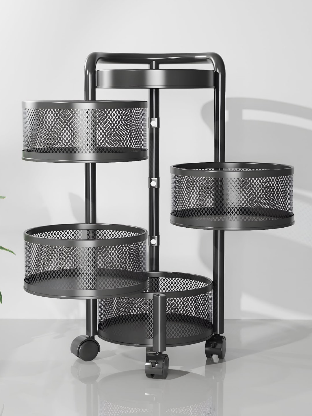 Buy Kuber Industries Black 4 Layer Round Metal Fruit & Vegetable Basket ...