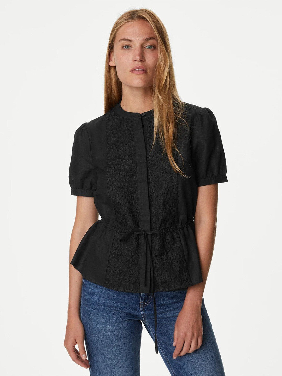 Buy Marks & Spencer Cinched Waist Linen Cotton Top - Tops for Women ...