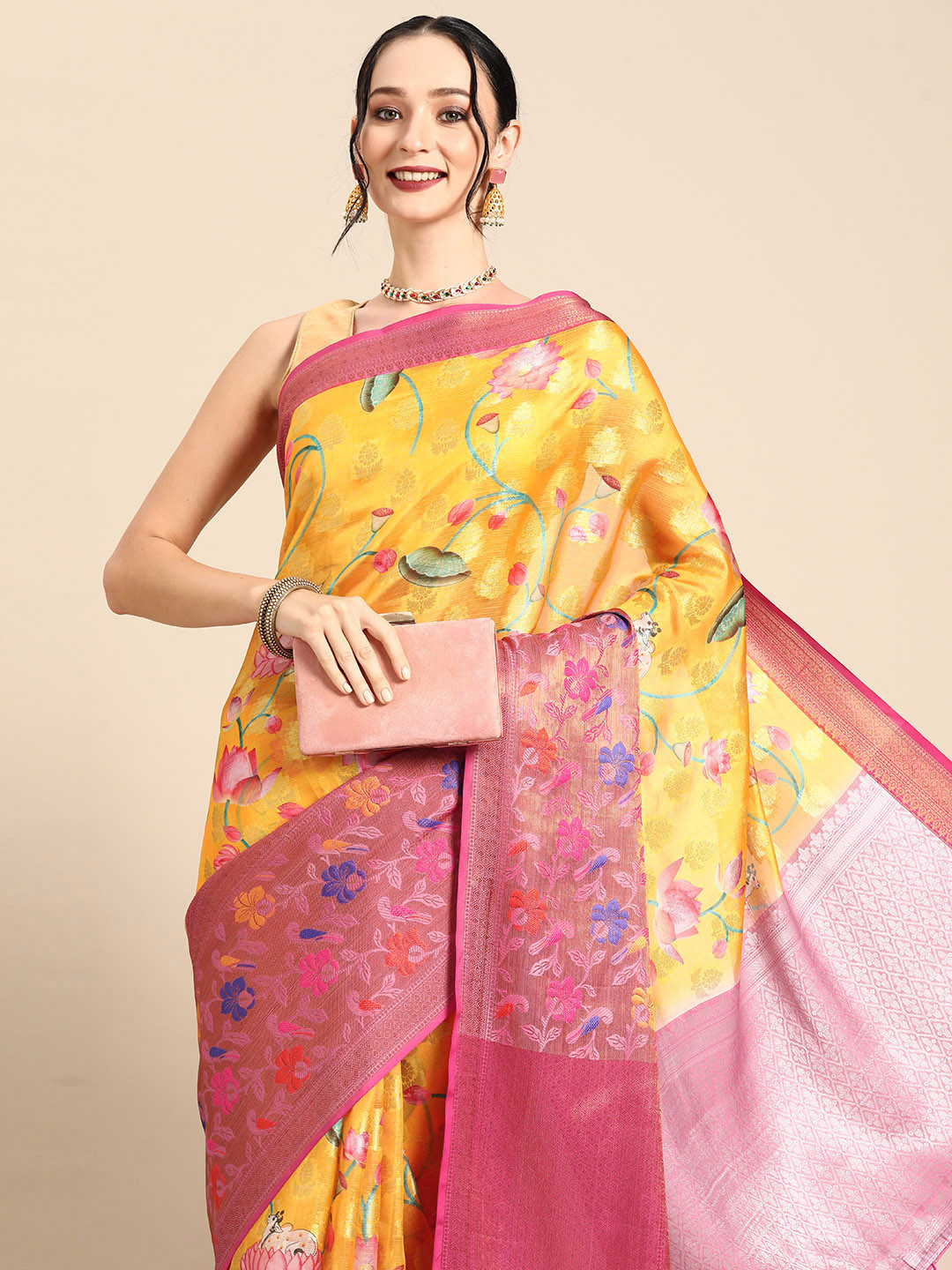 Buy Silk Land Floral Kanjeewaram Art Silk Zari Woven Digital Print ...