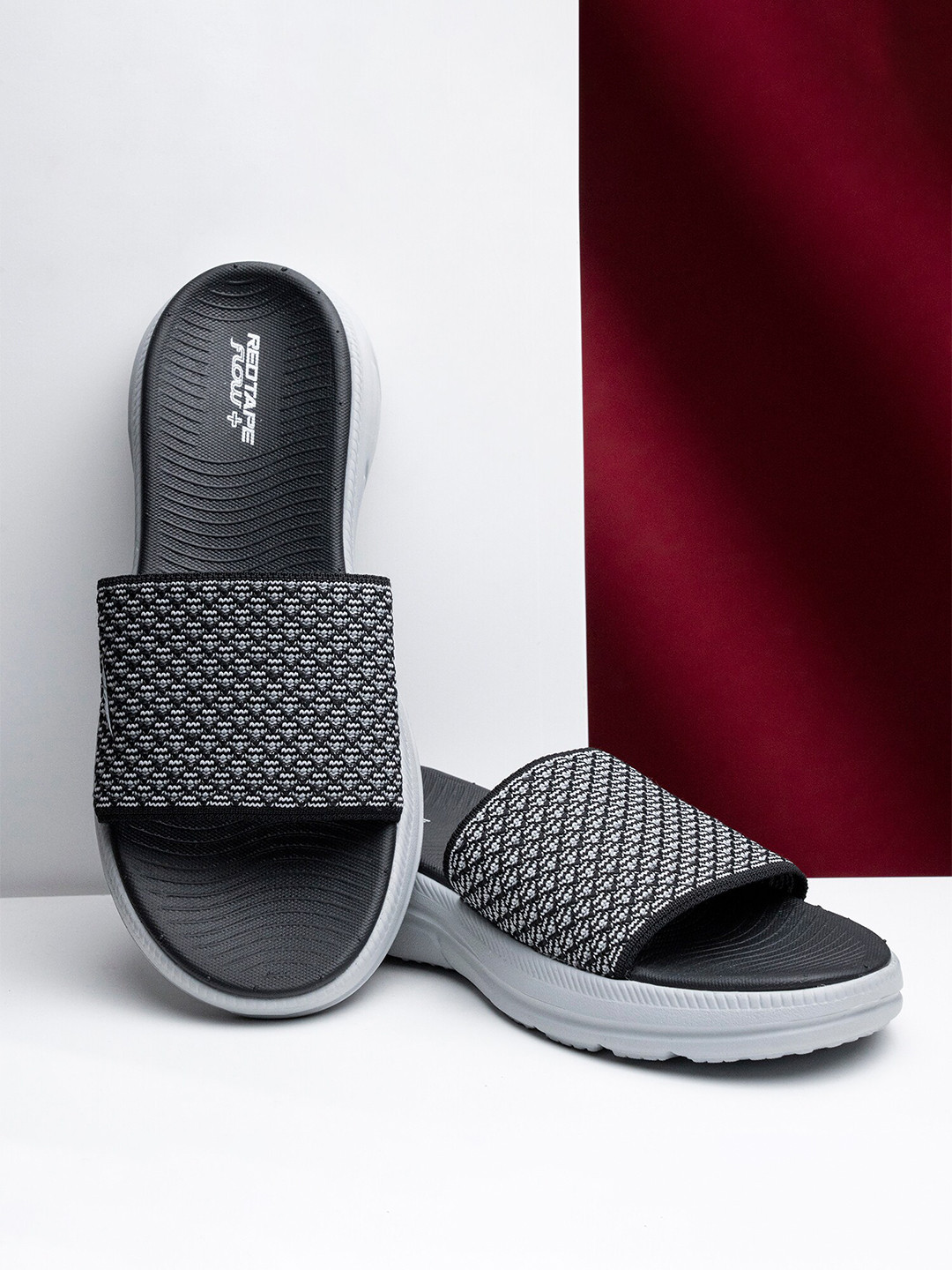 Buy Red Tape Women Self Design Fabric Sliders - Flip Flops for Women ...