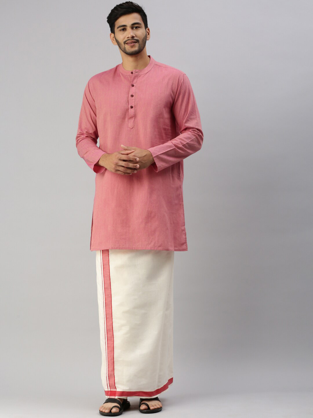 Buy Ramraj Band Collar Pure Cotton Kurta With Veshti - Clothing Set for ...