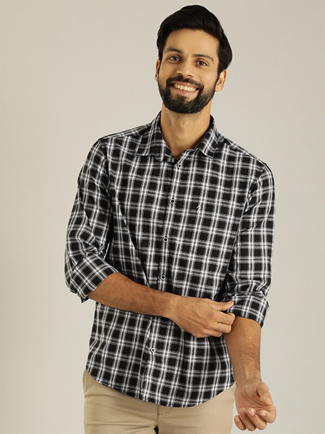 Buy Indian Terrain Classic Slim Fit Tartan Checked Pure Cotton Casual