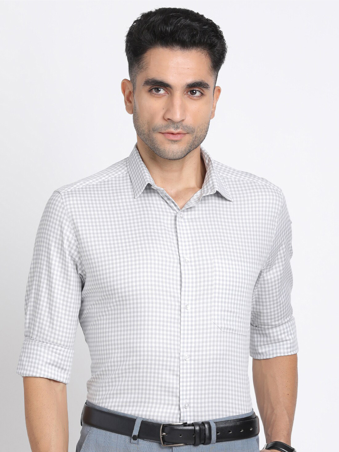 Buy Turtle Grid Tattersall Checked Modern Regular Fit Giza Cotton ...