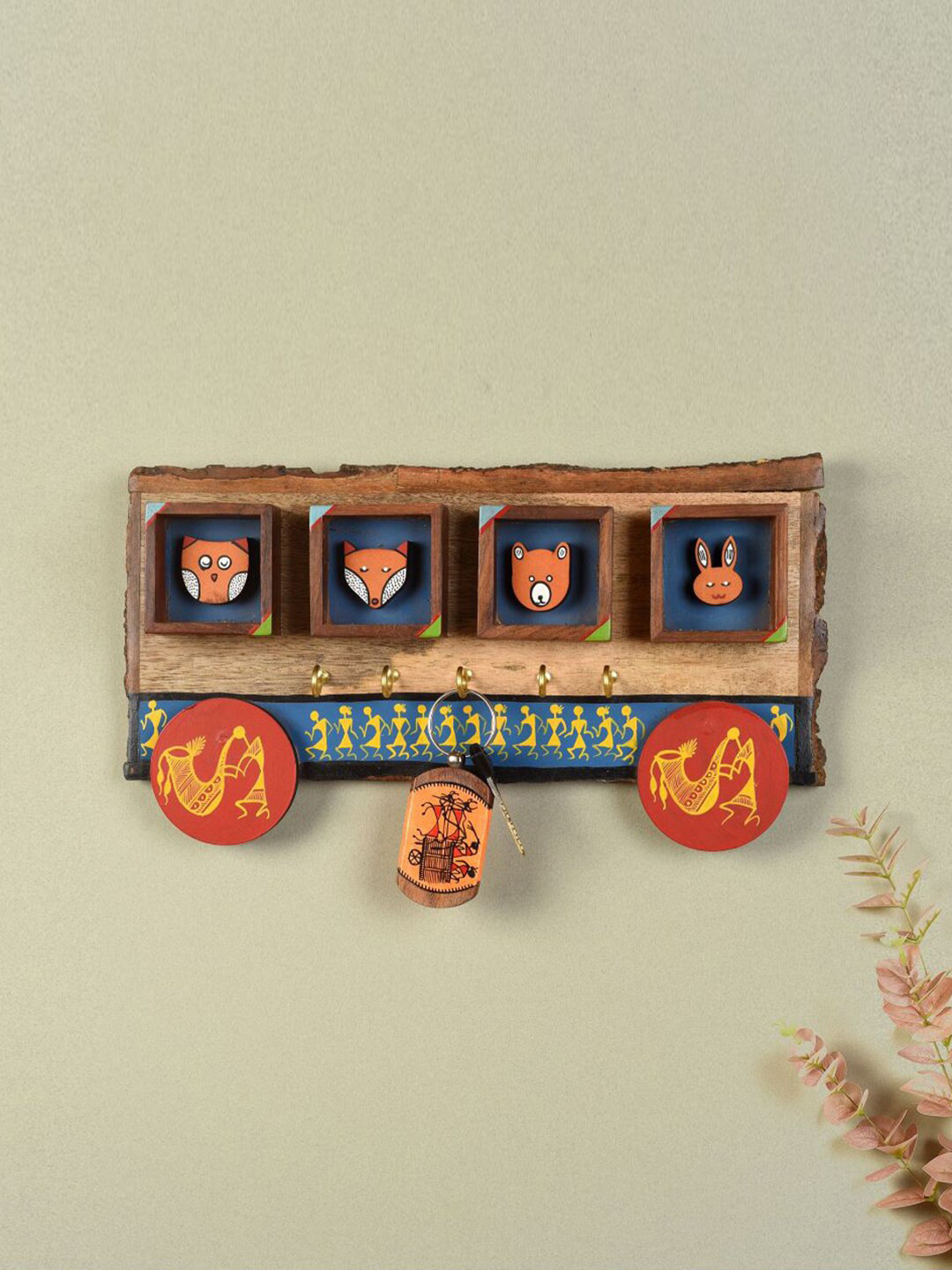 Buy AAKRITI ART CREATIONS Brown & Blue Printed Wooden Jungle Animals ...