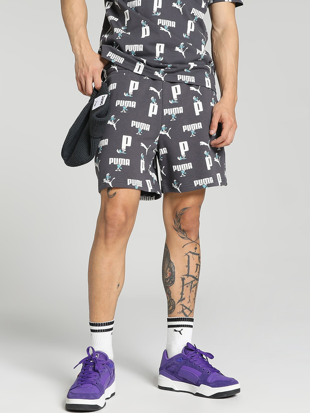 Buy Puma Men PUMA X THE SMURFS Mid Rise Printed Cotton Sports Shorts ...