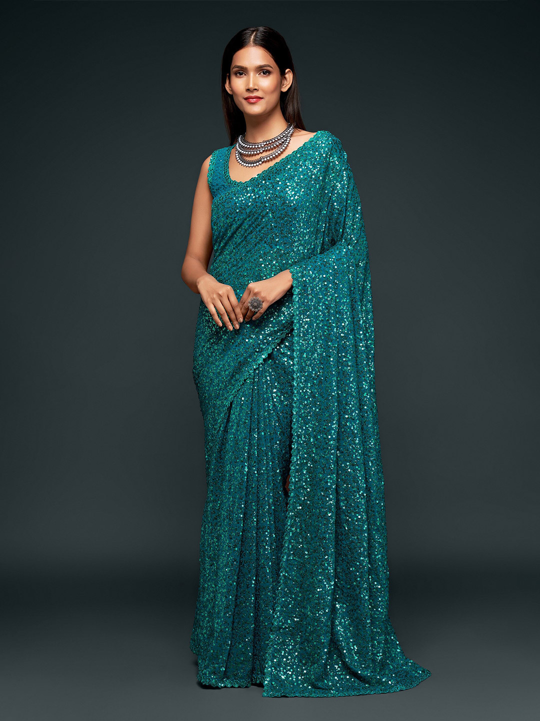 Buy Trendmalls Embellished Sequinned Chanderi Saree - Sarees for Women ...