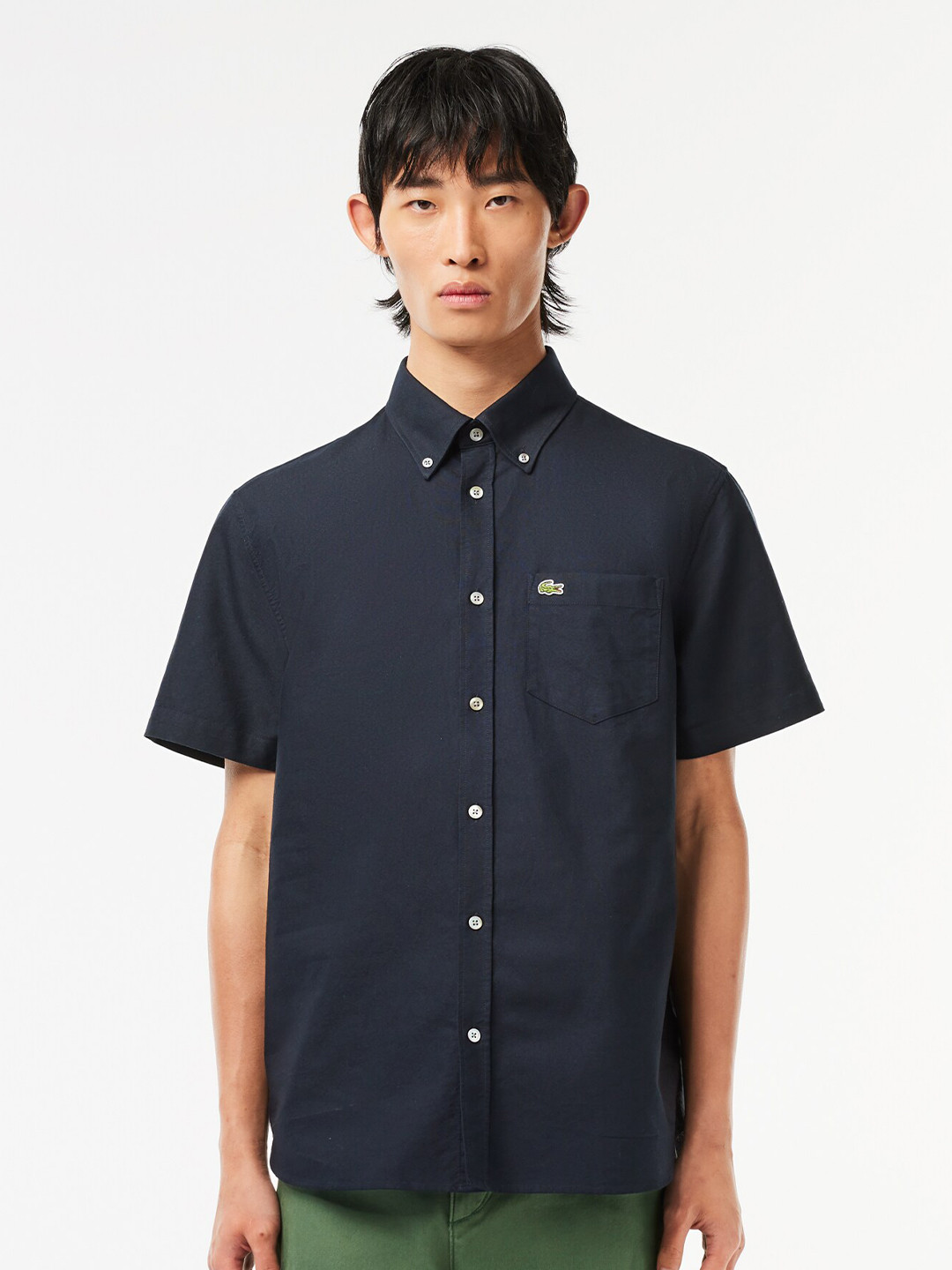 Buy Lacoste Button Down Collar Oxford Weave Pure Cotton Casual Shirt ...