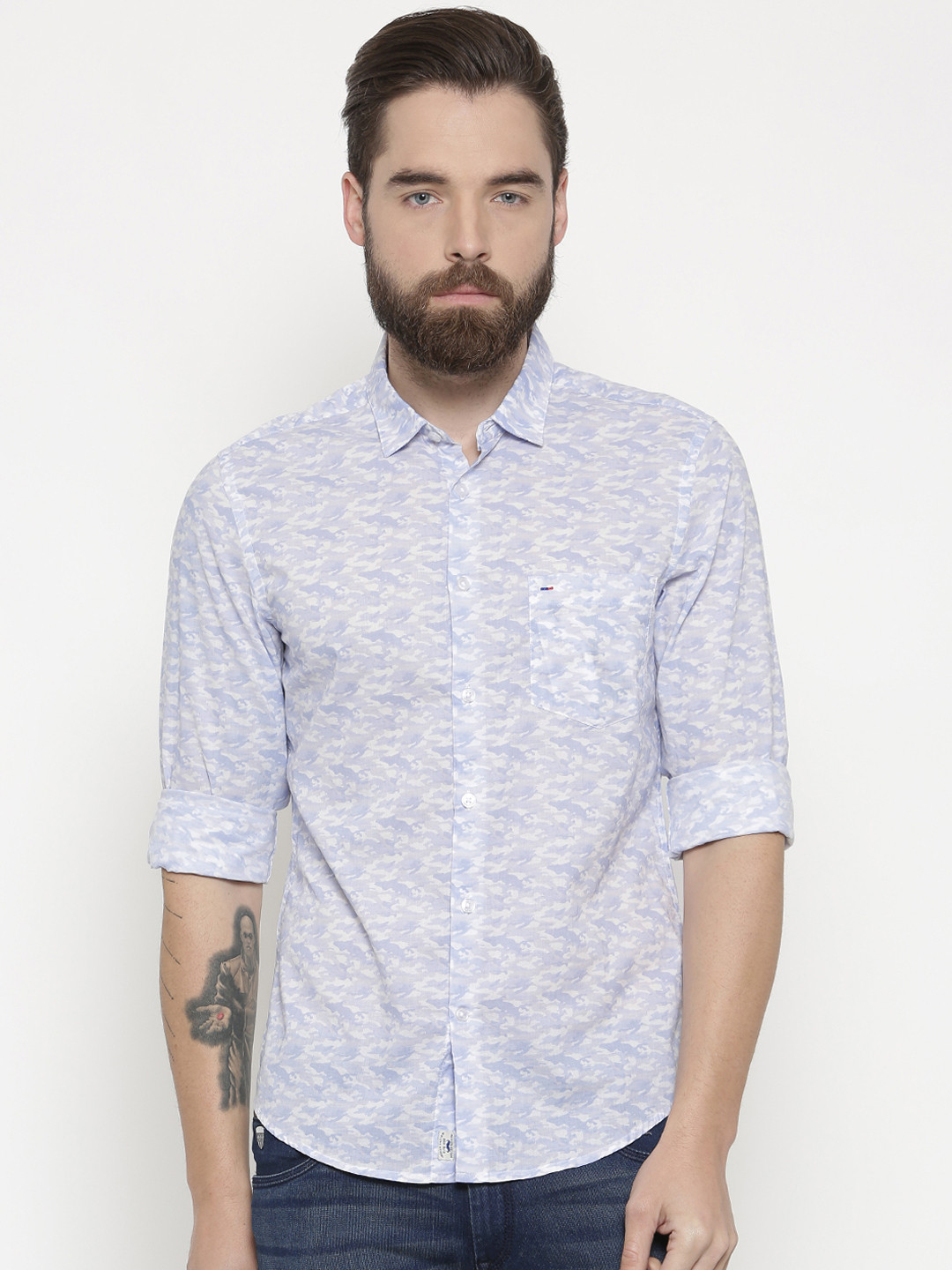 Buy Indigo Nation Men Blue & White Slim Fit Printed Casual Shirt ...