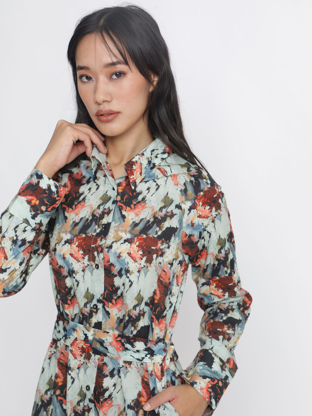 Buy RAREISM Abstract Printed Knee Length Cotton Shirt Dress - Dresses ...