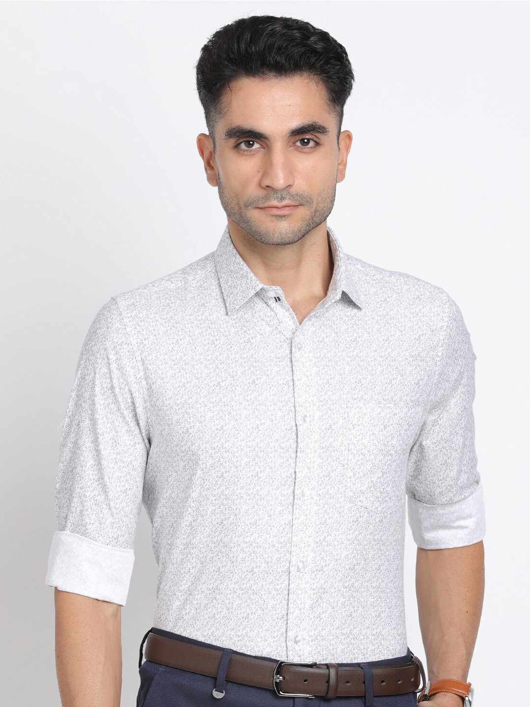 Buy Turtle Micro Ditsy Printed Modern Slim Fit Pure Cotton Formal Shirt ...