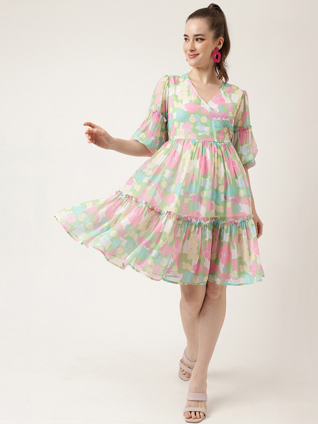 Buy Masakali Co Floral Printed Georgette Fit And Flare Dress Dresses