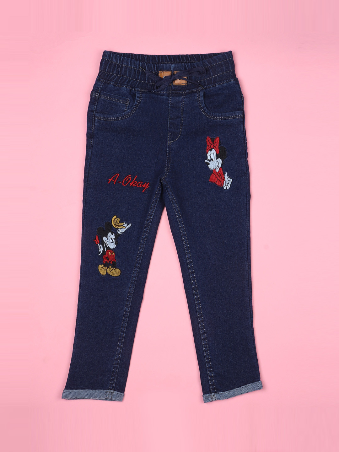 Buy F2M Girls Slim Fit Mickey & Friends Embroidered Jeans - Jeans for ...