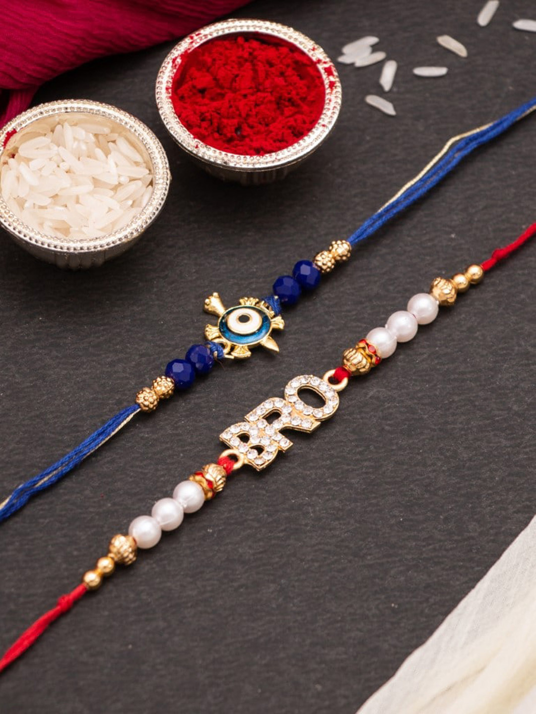 Buy CraftVatika Set Of 2 Evil Eye & Brother Rakhi With Roli & RIce ...