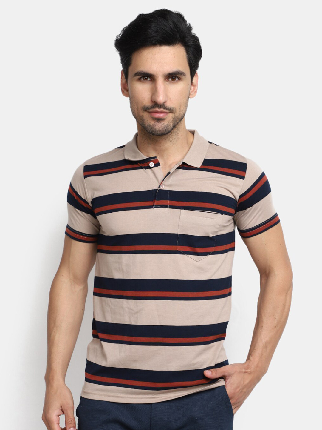 Buy V Mart Striped Polo Collar Slim Fit Cotton Casual T Shirt - Tshirts ...