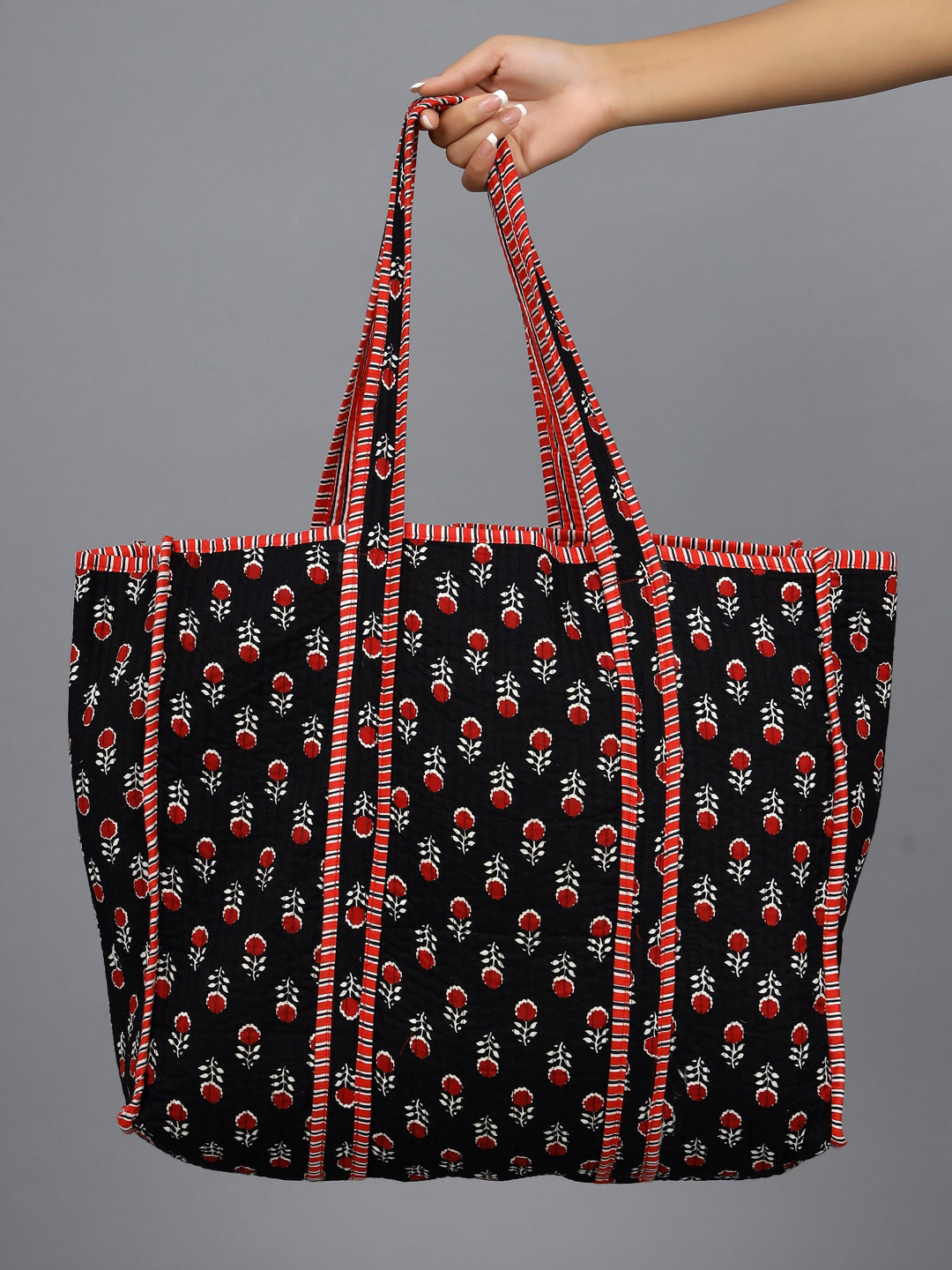 Buy HANDICRAFT PALACE Floral Printed Structured Pure Cotton Tote Bag ...