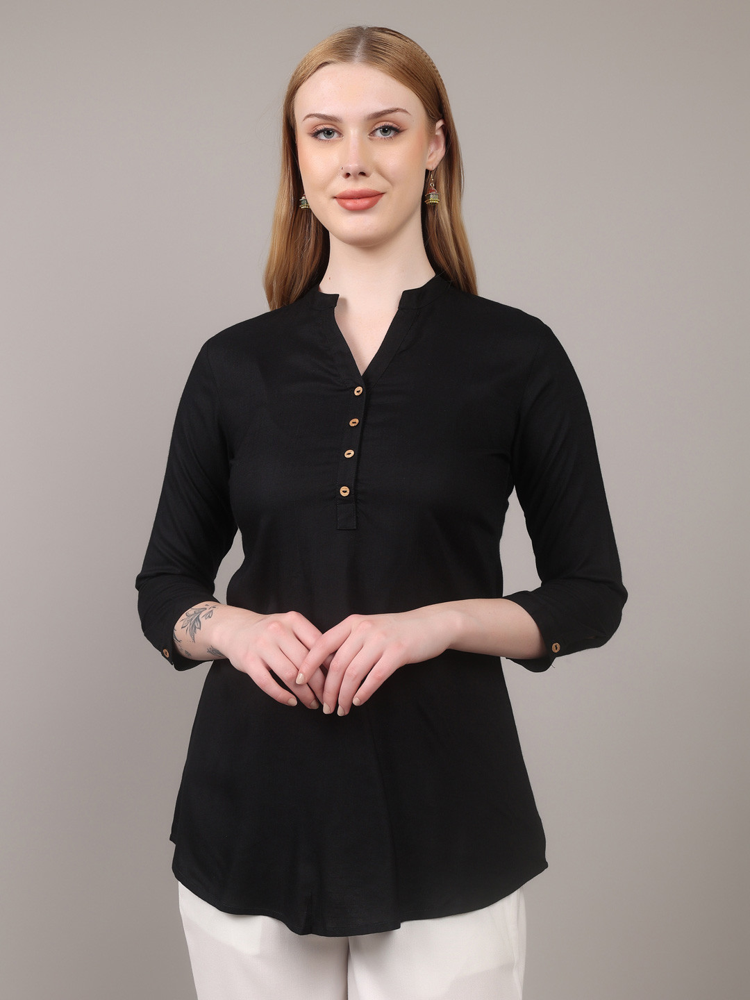 Buy SUTI Mandarin Collar Regular Sleeves Regular Top - Tops for Women ...