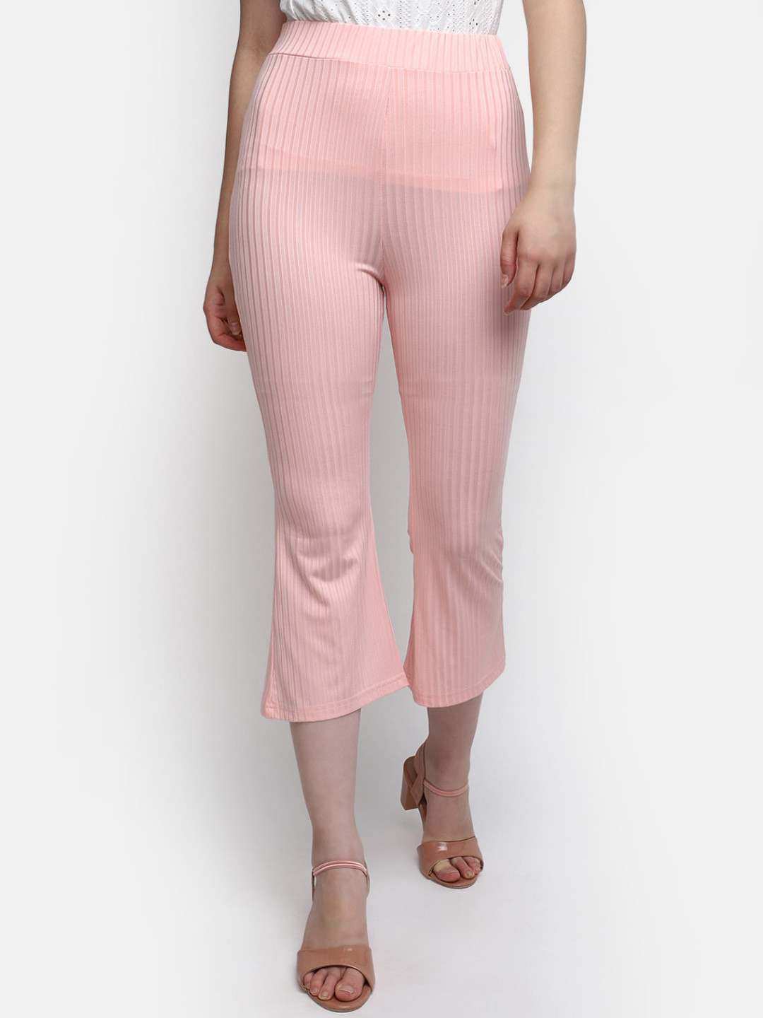 Buy V Mart Women Solid Slim Fit Cropped Cotton Three Fourth Bootcut Trousers - Trousers for ...