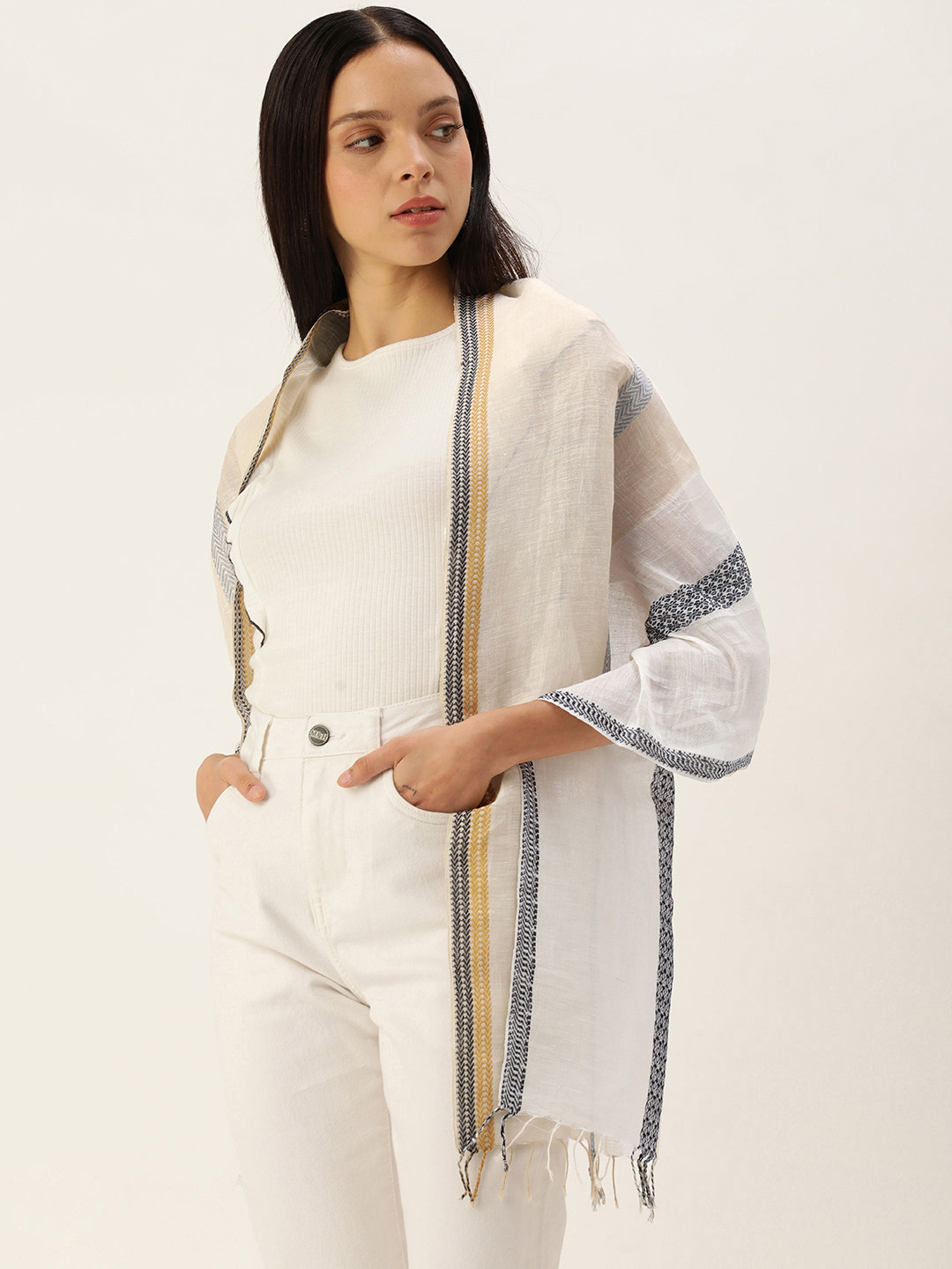 Buy ASVA Women Frayed Striped Scarf - Scarves for Women 24279758 | Myntra