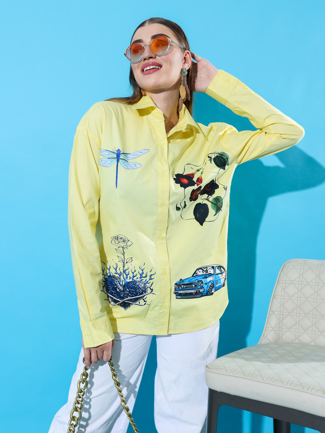 Buy Stylecast X Hersheinbox Women Yellow Comfort Opaque Printed Casual ...