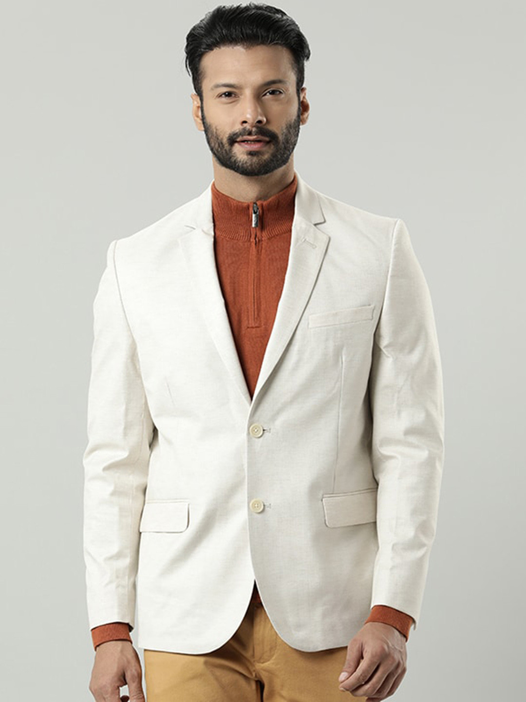 Buy Indian Terrain Notched Lapel Collar Single Breasted Formal Blazer ...