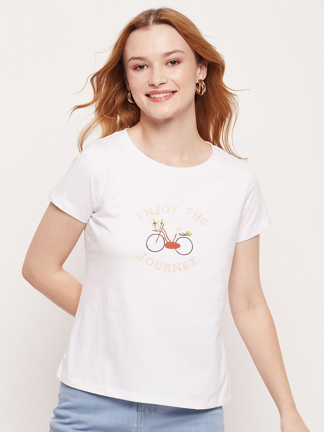 Buy Mast & Harbour White Typography Printed Pure Cotton T Shirt ...