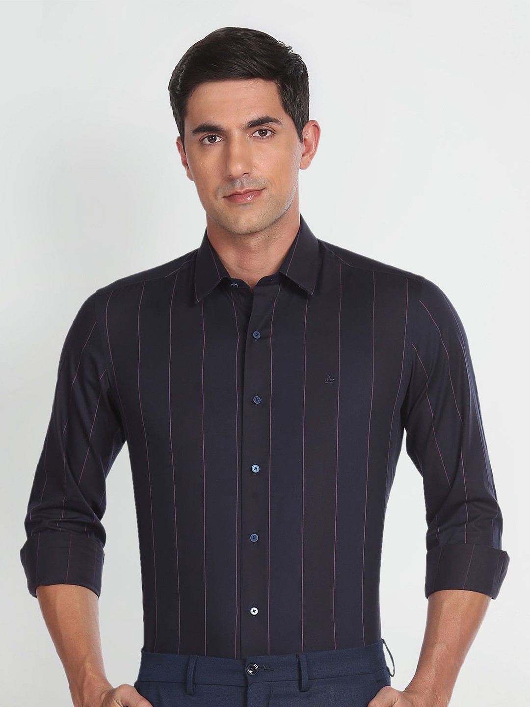 Buy Arrow New York Slim Fit Twill Striped Formal Pure Cotton Shirt