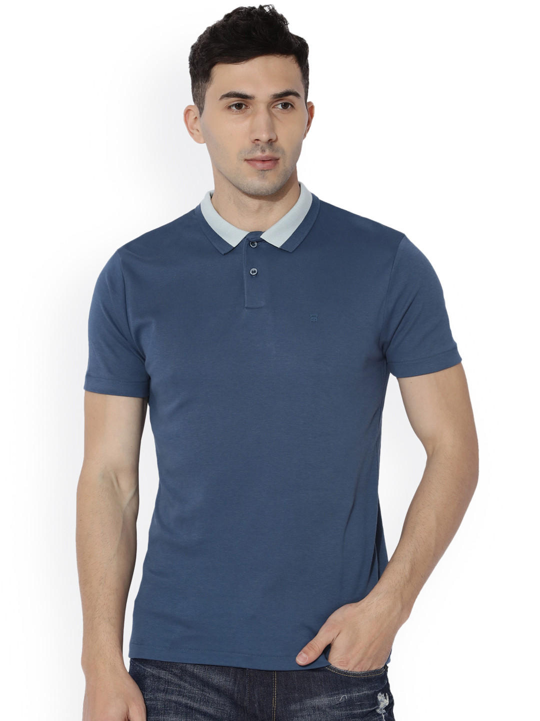 Buy RARE RABBIT Men Blue Solid Polo Collar T Shirt - Tshirts for Men ...