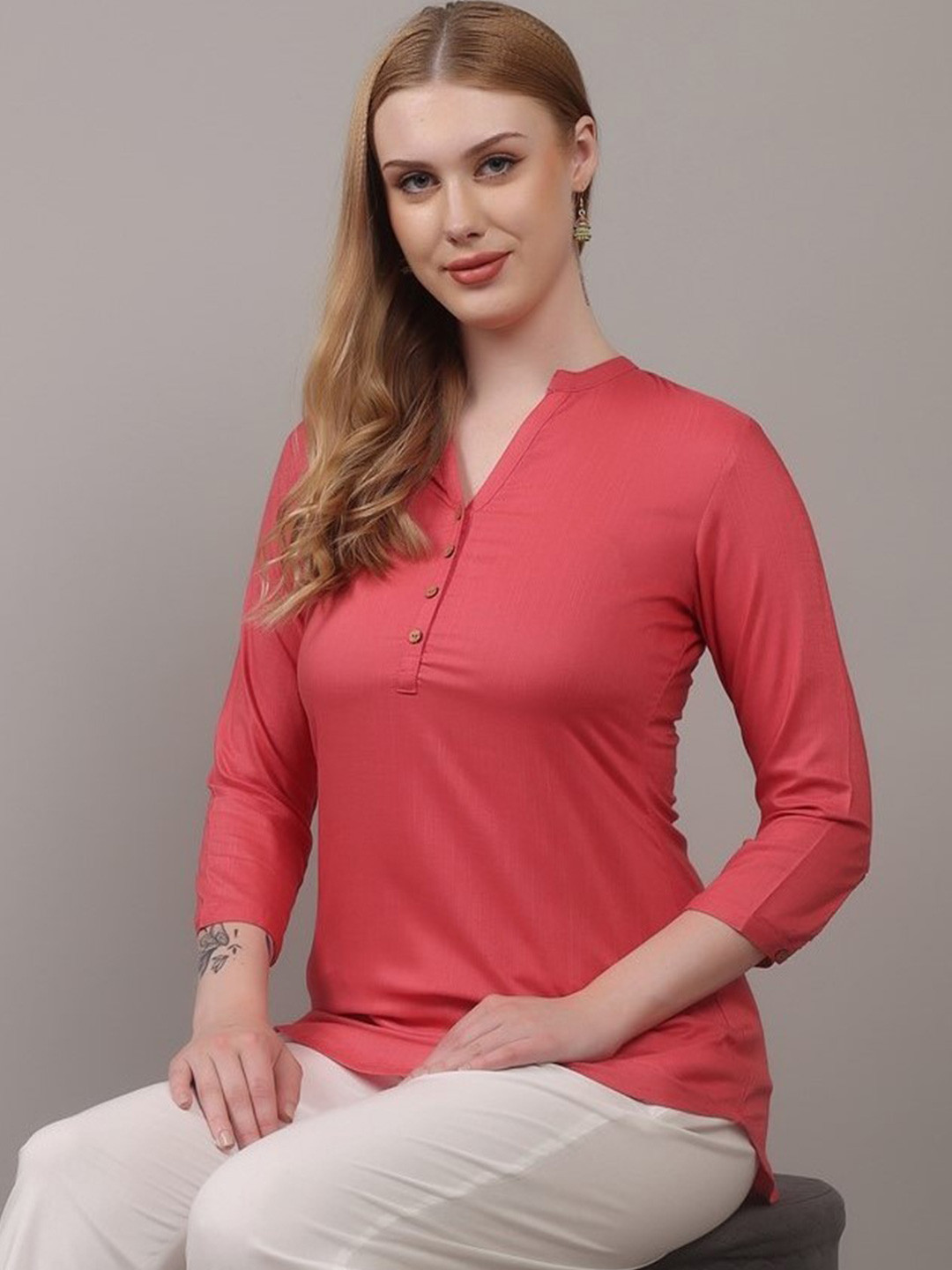 Buy SUTI Pink Mandarin Collar Top - Tops for Women 24287058 | Myntra