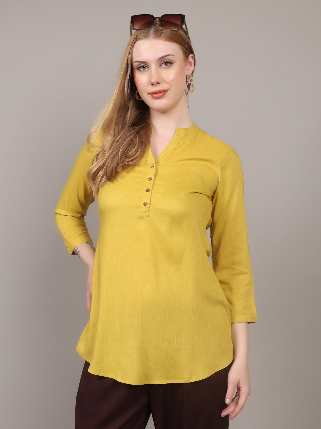 Buy SUTI Yellow Mandarin Collar Top - Tops for Women 24287060 | Myntra