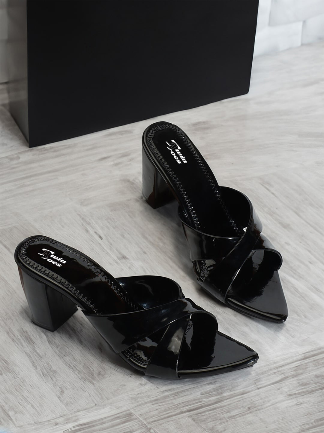 Buy TWIN TOES Cross Strap Open Toe Block Heels - Heels for Women ...