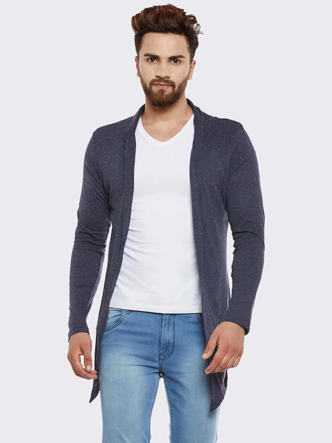 Buy CHILL WINSTON Men Embellished Open Front Longline Cotton Shrug ...