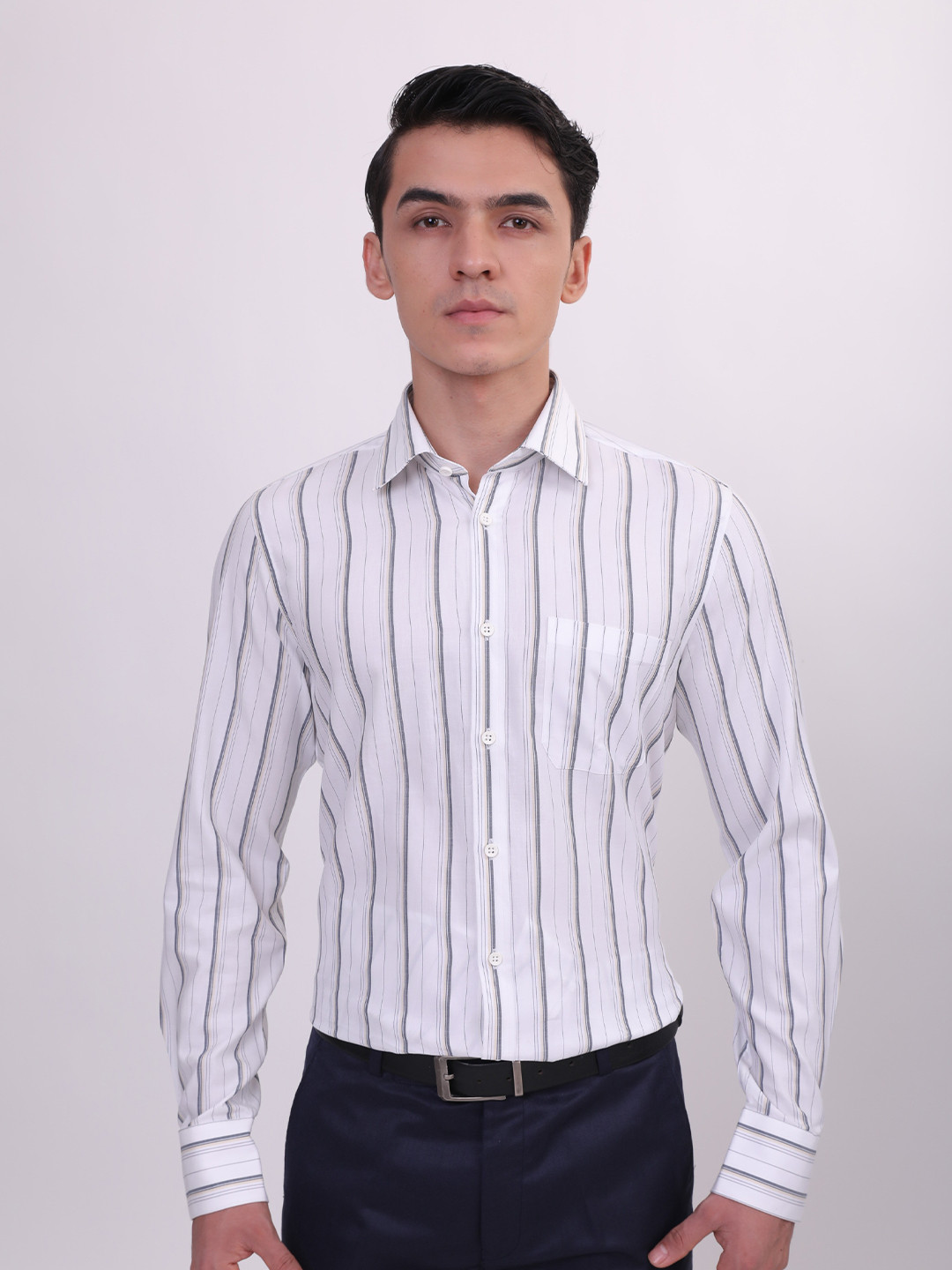 Buy LOUIS STITCH Comfort Striped Spread Collar Cotton Formal Shirt ...