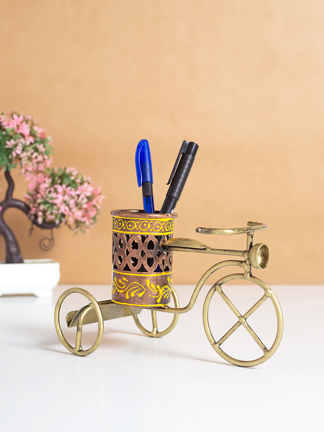 Buy Golden Peacock Copper Shade Cycle Shaped Pen Stand - Showpieces for ...