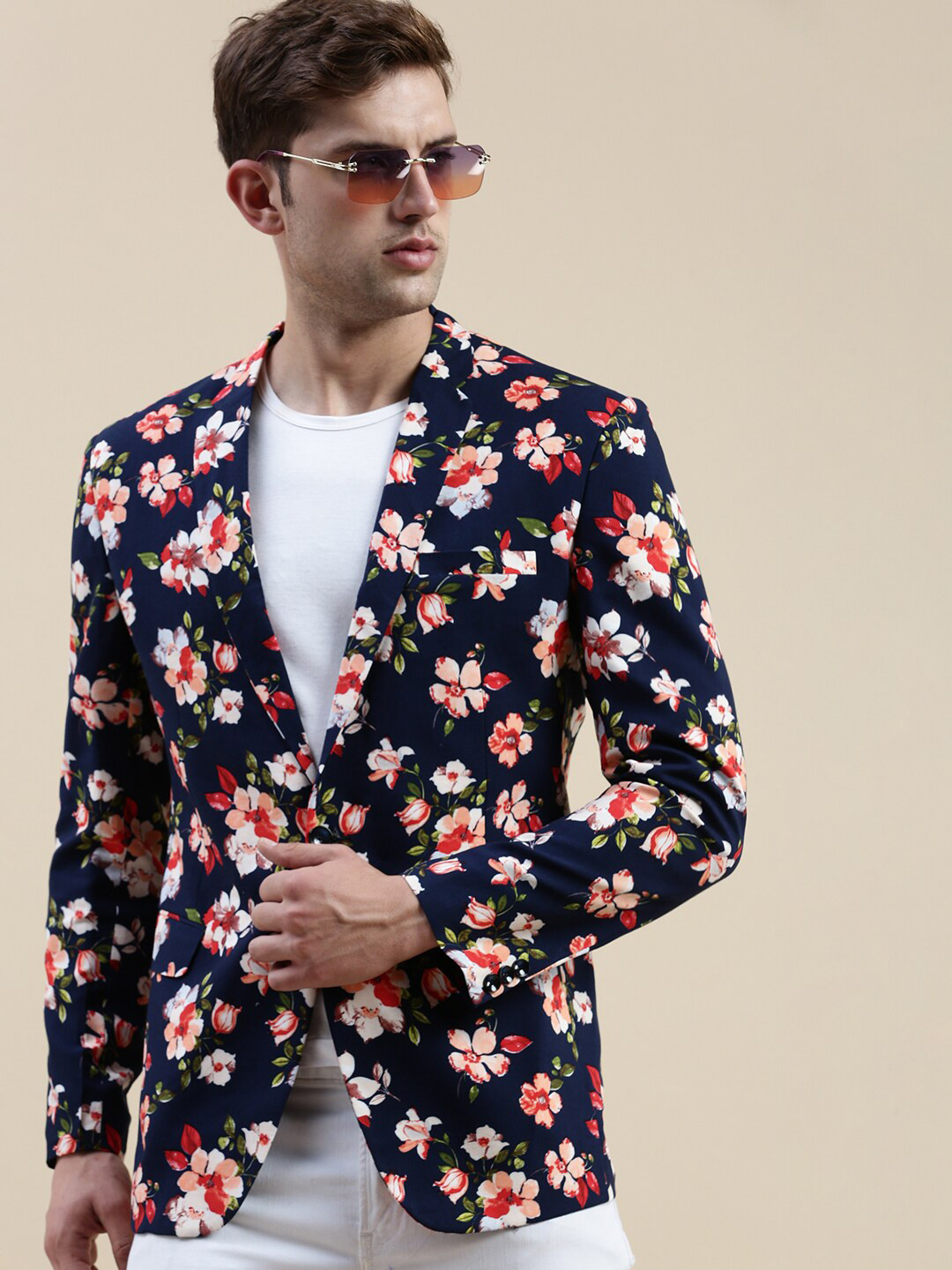 Buy SHOWOFF Floral Printed Slim Fit Single Breasted Casual Blazers ...