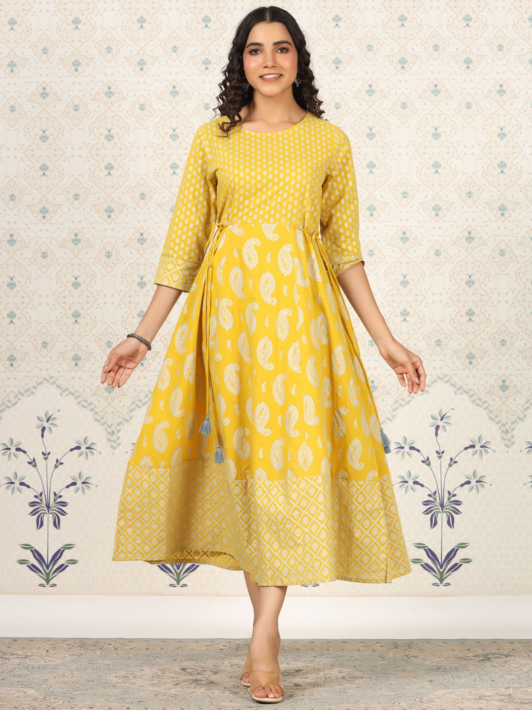 Buy Ode By House Of Pataudi Ethnic Motifs Printed Round Neck Tie Up ...