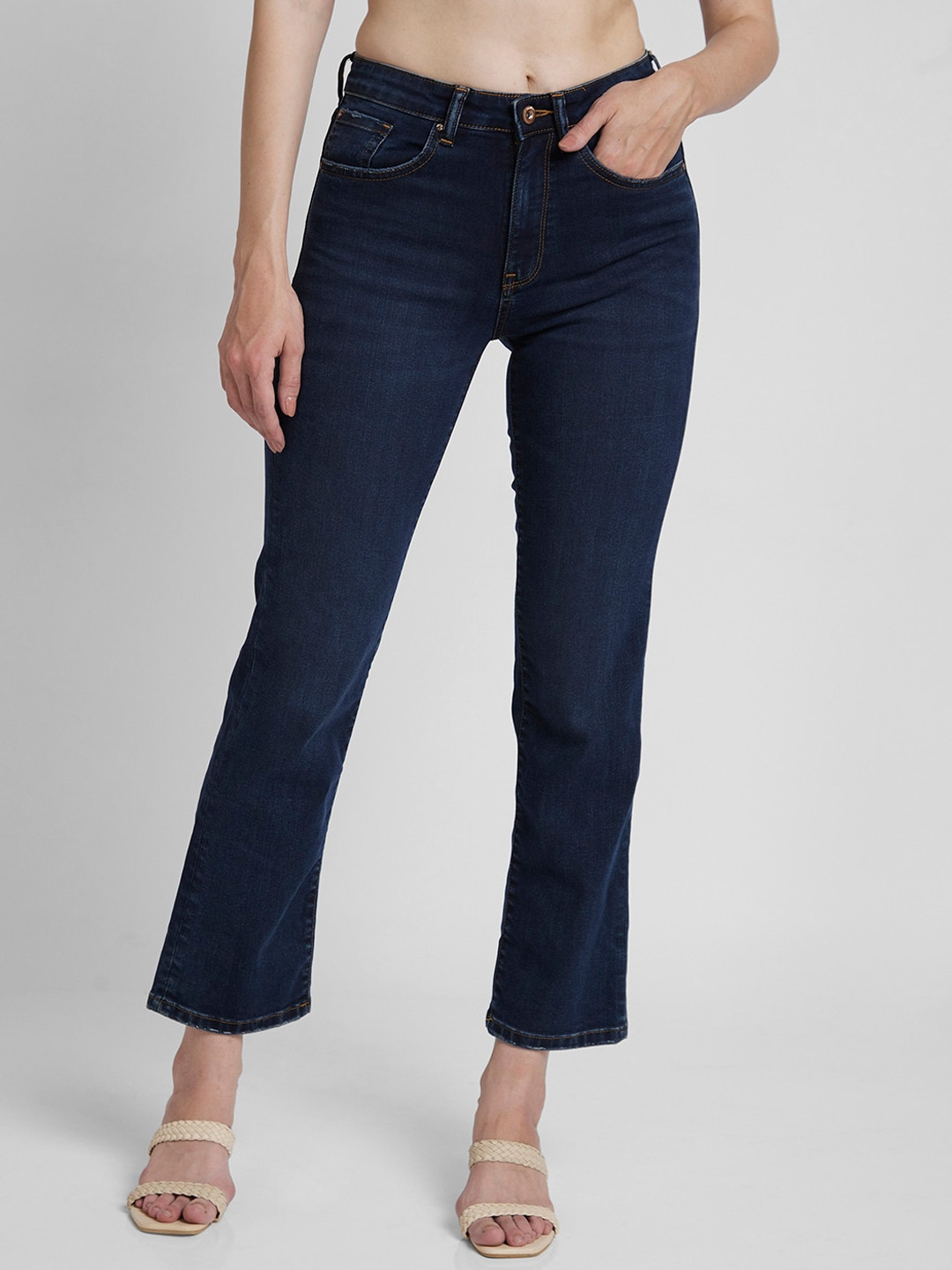 Buy SPYKAR Women Blue Straight Fit Clean Look Light Fade Stretchable ...