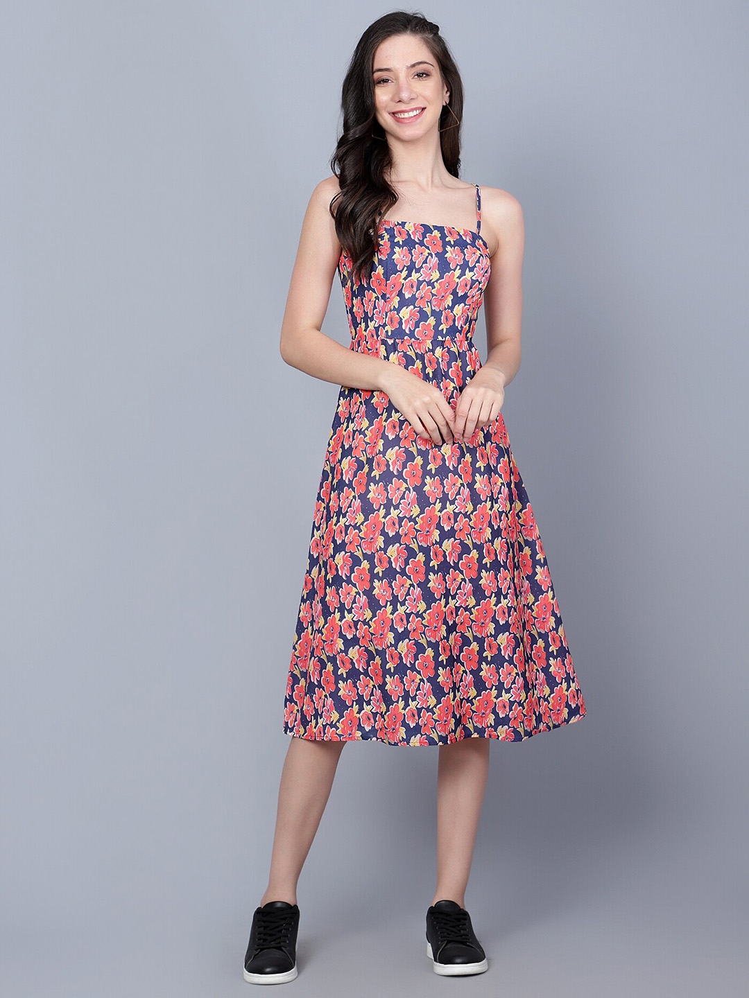Buy Mast And Harbour Navy Blue Floral Printed Fit And Flare Midi Dress