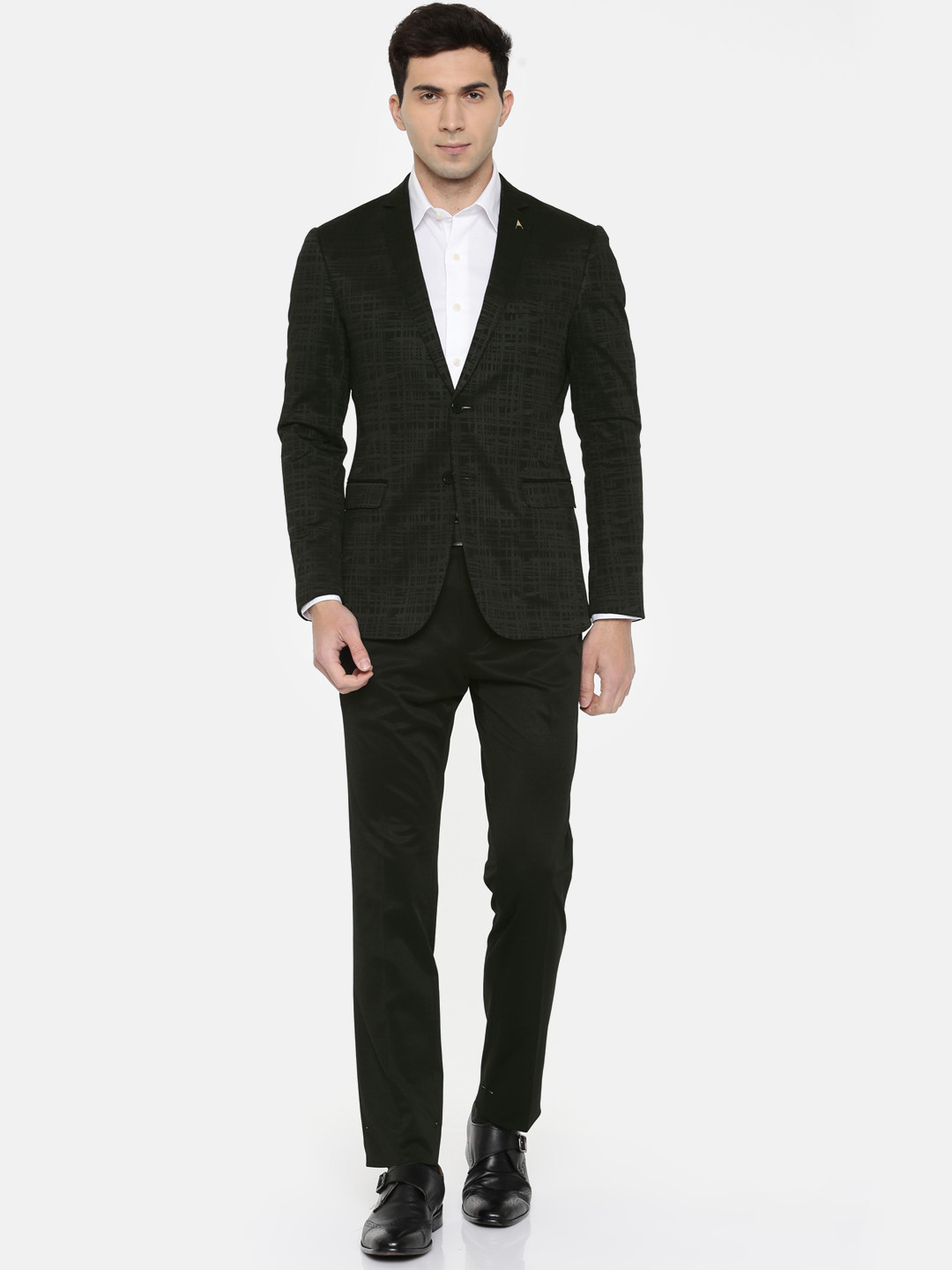 Buy Arrow Men Black Self Design Zero Calorie Fit Formal Suit - Suits ...