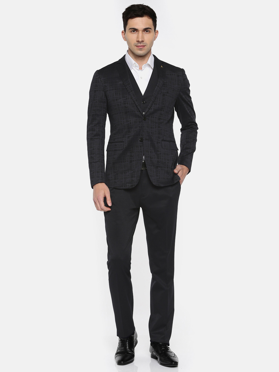 Buy Arrow Men Navy Patterned Body Tailored Fit Formal Suit - Suits for ...