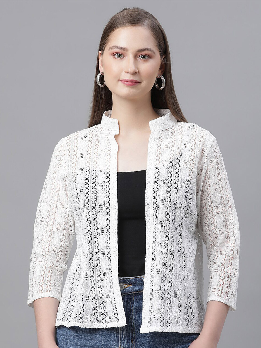 Buy UnaOne Self Design Open Front Pure Cotton Shrug - Shrug for Women ...