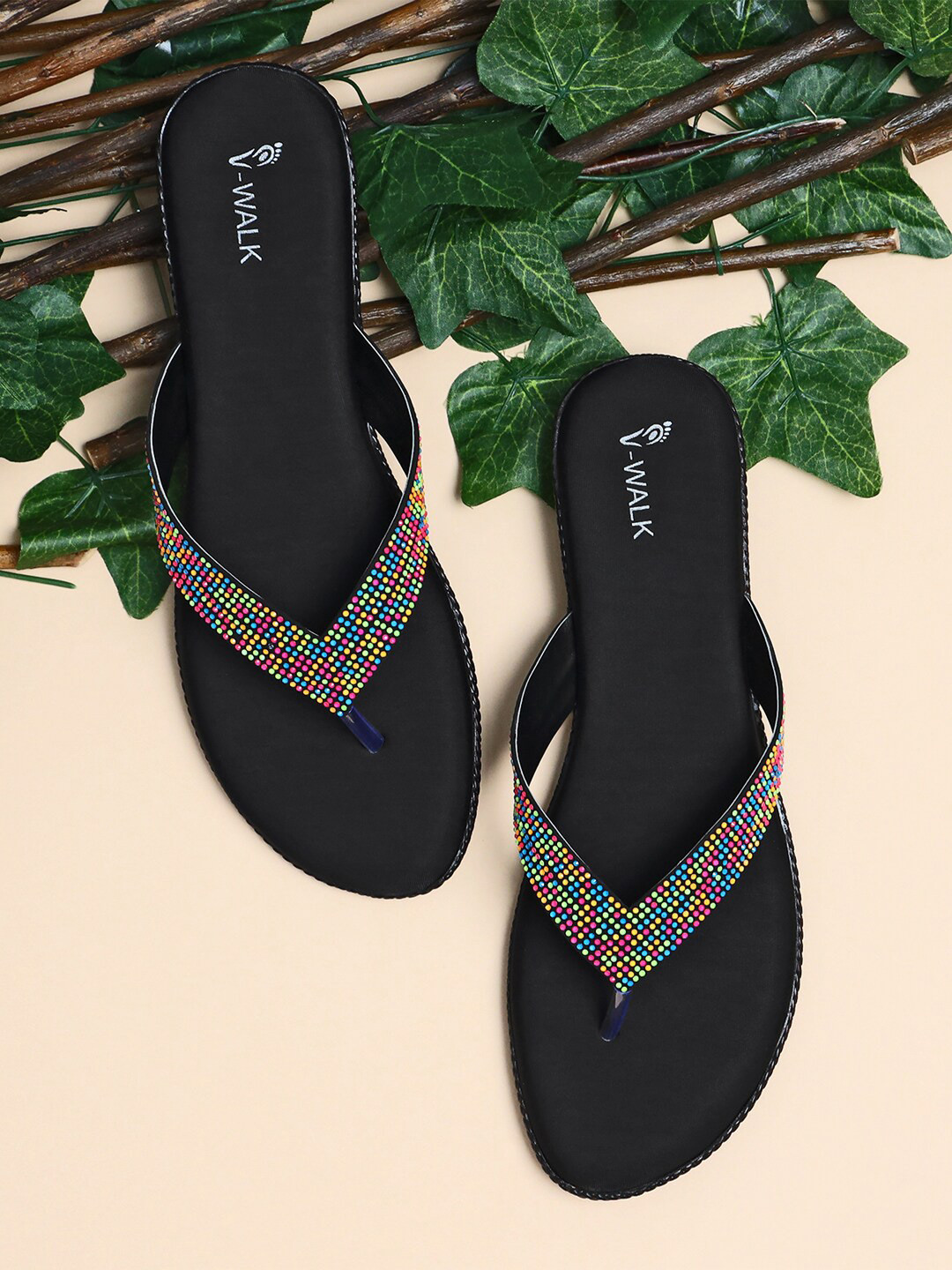Buy V WALK Embellished Open Toe Flats - Flats for Women 24300426 | Myntra