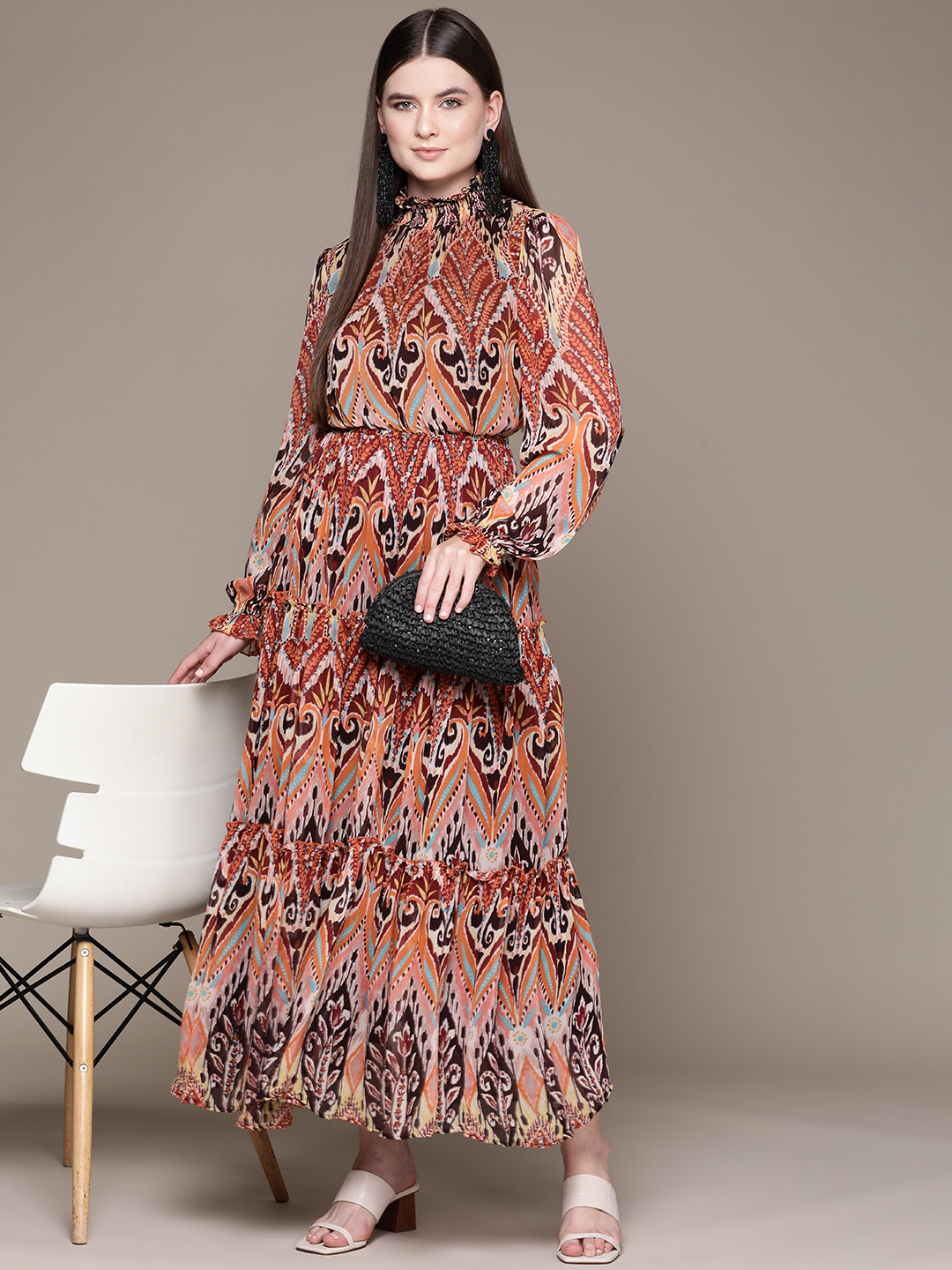 Buy Label Ritu Kumar Ethnic Motifs Print High Neck Bishop Sleeves ...