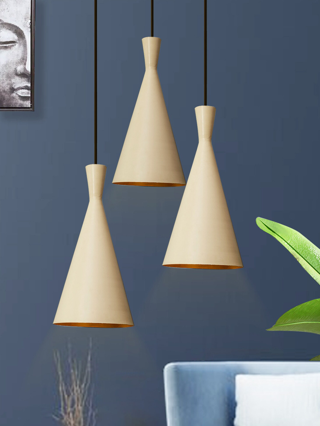 Buy Homesake White 3 Lights Cluster Cone Shaped Hanging Lamp - Ceiling ...