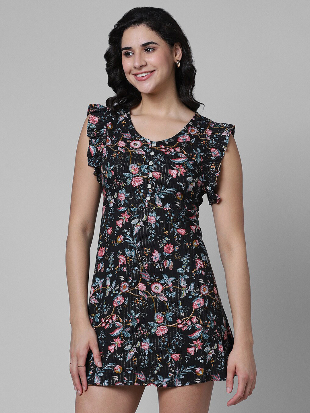 Buy Pantaloons Floral Printed Flutter Sleeves A Line Mini Dress - Dresses for Women 24308498 ...