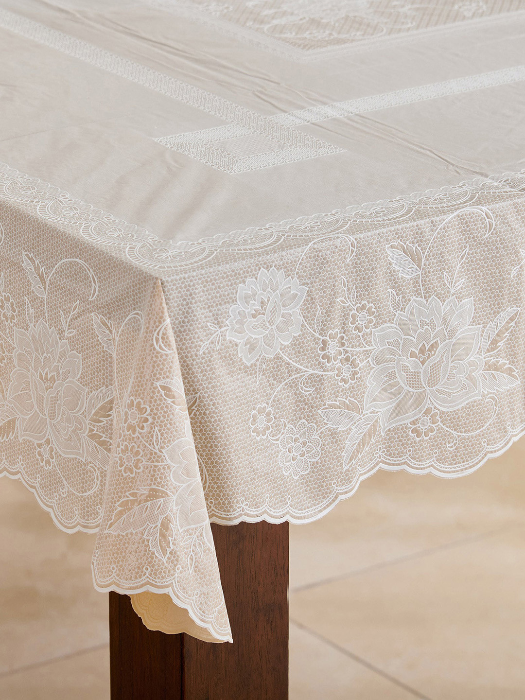 Buy Home Centre Beige Floral Printed 4 Seater Table Cover - Table ...