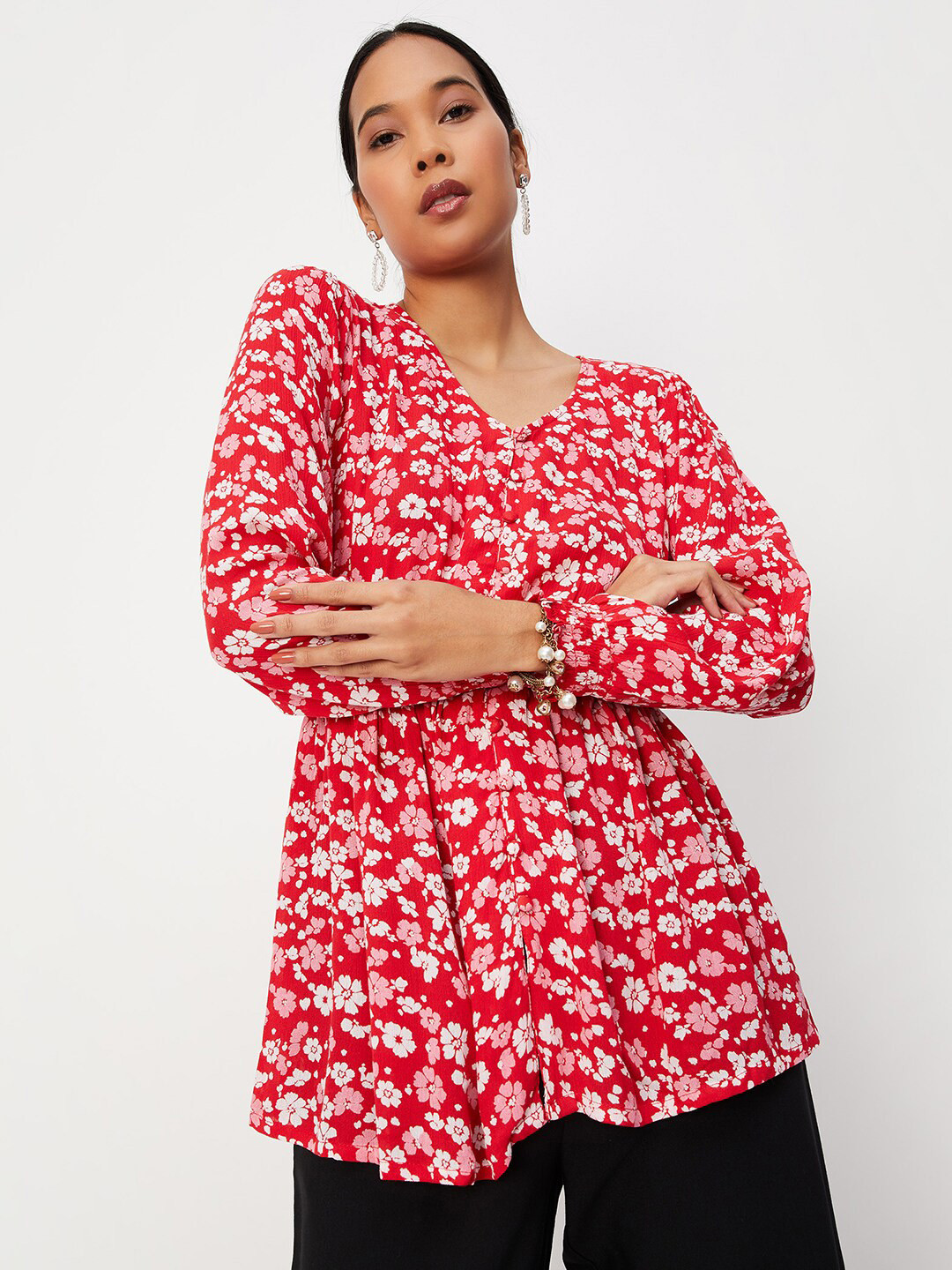 Buy Max Floral Printed V Neck Smocked Tunic - Tunics for Women 24313392 ...