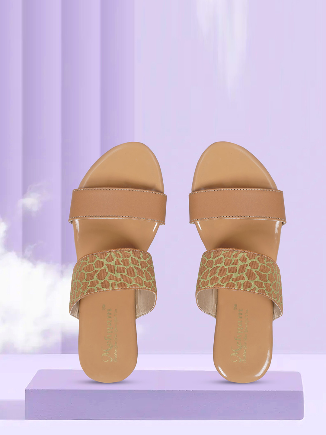 Buy MEHNAM Printed Double Strap Open Toe Flats - Flats for Women ...